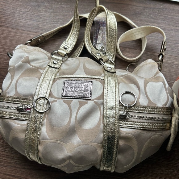 Coach | Bags | Coach Metallic Gold And Cream Shoulder Bag | Poshmark